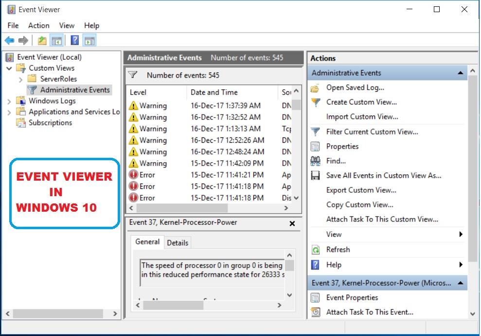 Event Viewer Windows 10